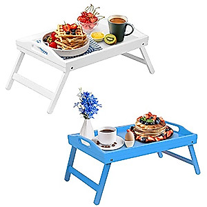 Breakfast Tray Folding Legs with Handles Kids Bed Tray Table for Sofa Eating,Drawing,Platters Bamboo Serving Lap Desk Snack Tray