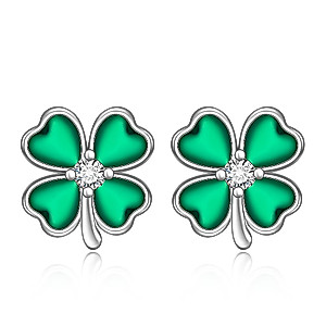 St Patricks Day Earrings Shamrock Earrings for Women Sterling Silver Good Lucky Irish Green Four Leaf Clover Earrings Clover Stud Friendship Jewelry Birthday Gifts