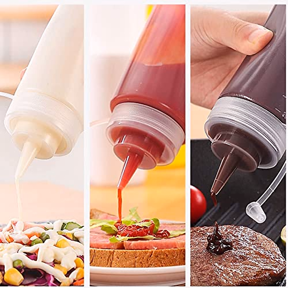 LNJBABAO 2 Pcs 8oz Plastic Squeeze Condiment Bottles Sauce Bottles 8oz Seasoning Dispensers 250ml Squeeze Condiment Bottles for Condiments Ketchup Syrup BBQ Sauce Mustard Salad Dressing