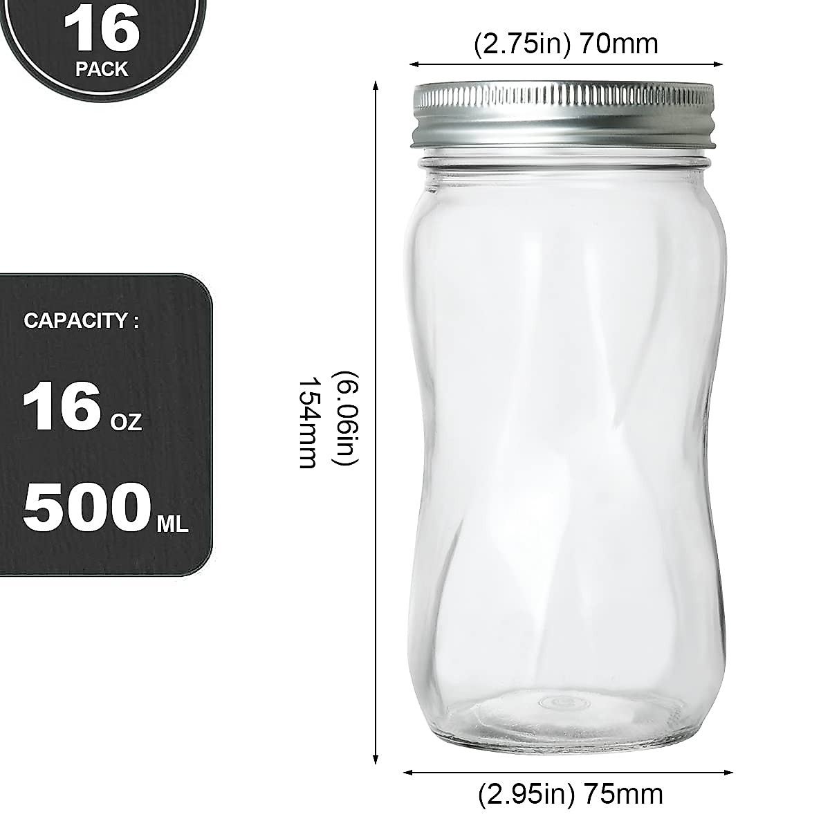 KAMOTA Mason Jars 16 OZ With Regular Lids and Bands, Ideal for Meal Prep, Jam, Honey, Wedding Favors, Shower Favors, DIY Spice Jars, 12 PACK, 20 Whiteboard Labels Included