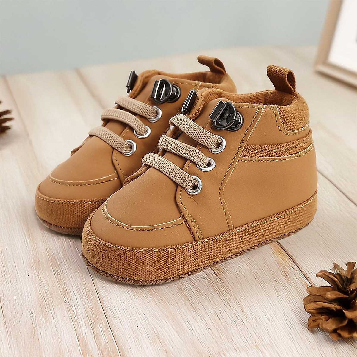 Meckior Toddler Baby Boys Girls High Tops Ankle Sneakers Soft Anti-Slip Sole PU Leather Moccasins Infant Newborn Prewalker First Walking Crib Shoes