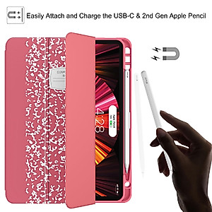 Soke New iPad Pro 11 Case (M2) 2022/2021/2020 with Pencil Holder - [Full Body Protection + Apple Pencil Charging + Auto Wake/Sleep], Soft TPU Back Cover for 2022 iPad Pro 11 inch(Book Watermelon)