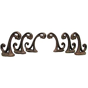 Coat Hat Hooks Cast Iron Lot Set of 6 Double Hook 3.5 Inch Antique Vintage Style