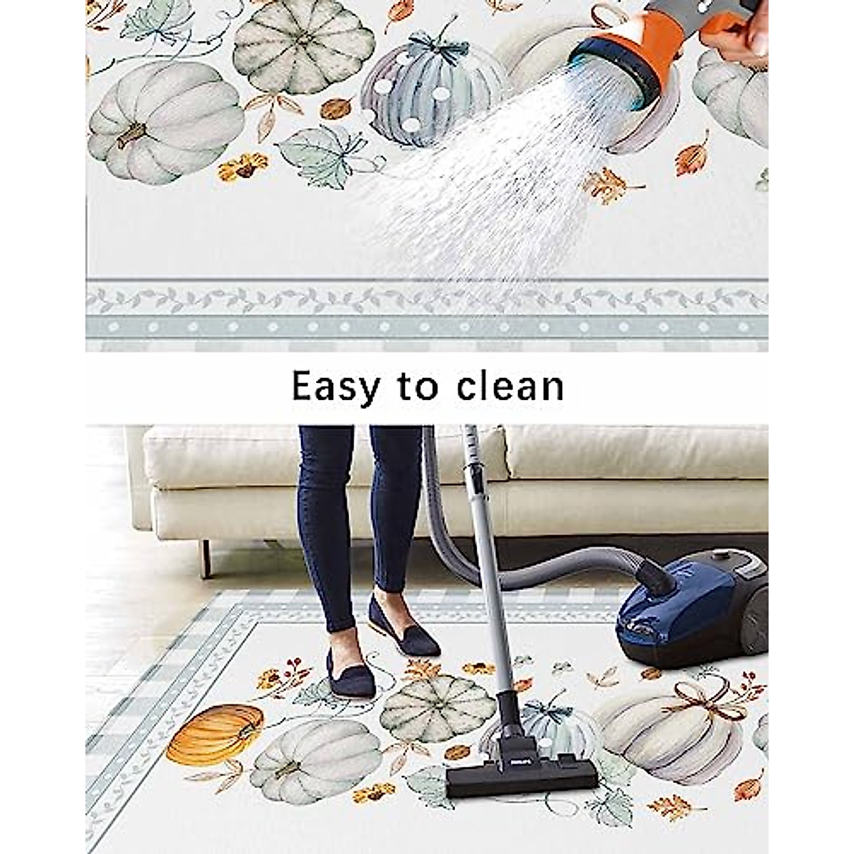 Thanksgiving Outdoor Area Rug 6'x9',Patio Balcony Porch Front Door Camping Camper Deck Runner Rug,Washable Carpet Indoor Living Room/Kitchen,Hallway Floor Mat Farmhouse Pumpkins Plaid Maple Leaves