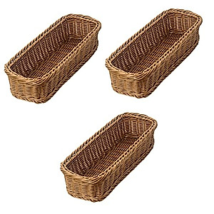UPKOCH 3pcs Vegetables Tote Imitation Containers Bins Plastic Rattan Handmade Food Rectangular Wicker Snack S Fruit Dinnerware Poly Woven Napkins Kitchen Silverware Basket Holders