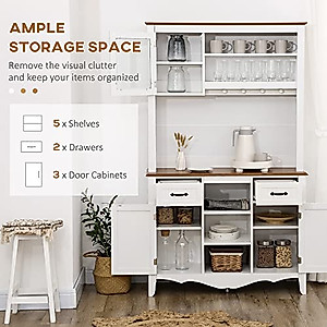 HOMCOM 71" Kitchen Buffet with Hutch, Farmhouse Style Storage Pantry with 2 Drawers, 3 Door Cabinets and 3 Shelves, White