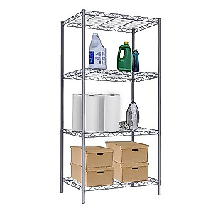 Home Basics 4 Tier Steel Wire Shelf Rack Heavy Duty Storage Shelving Unit for Kitchen Pantry Laundry Garage Closet Utility Organization , Grey