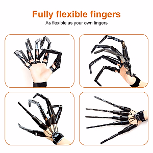 Thafikzi Halloween Gloves Wearable Skull Fingers Articulated Finger Extensions A Pair of Halloween Devil Claws Cosplay Ghost Hands Fit for All Finger Fake Fingers Can Be Flexibly Bent (Black)