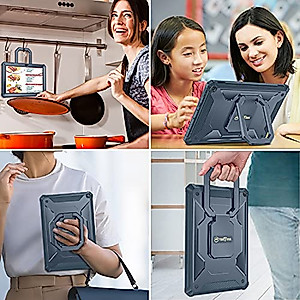 Fintie Case for All-New Amazon Fire HD 10 & Fire HD 10 Plus (11th Generation, 2021 Release) - [Tuatara Rotating] Multi-Functional Grip Carry Stand Cover w/Built-in Screen Protector, Navy