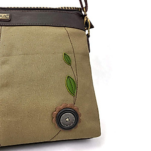 CHALA Denim Canvas Convertible Stripe Work Tote (Olive_ Metal Dragonfly)