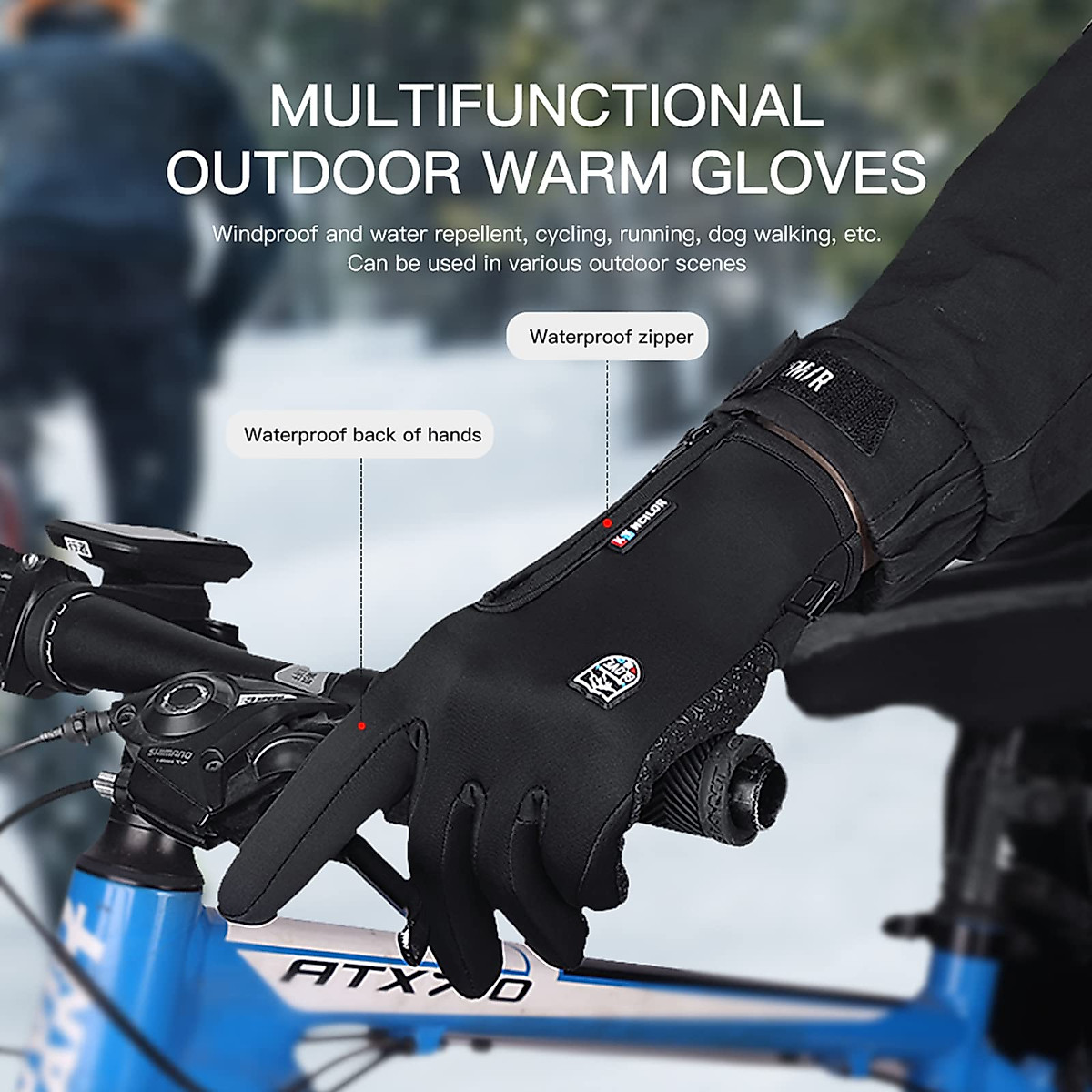 TEMEI Winter Gloves for Mens and Womens, with Sensitive Touch Screen Texting Fingers, Waterproof Windproof Anti Slip Heated Glove Hands Warm for Drive, Motorcycle, Fishing (Large, Black)