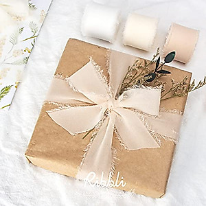 Ribbli White Chiffon Ribbon 1-1/2 inch x 20 Yard Handmade Fringe Chiffon Silk Ribbon, White Ribbon for Wedding Invitations, Bridal Bouquets Wrapping, Flower Arrangement Decoration