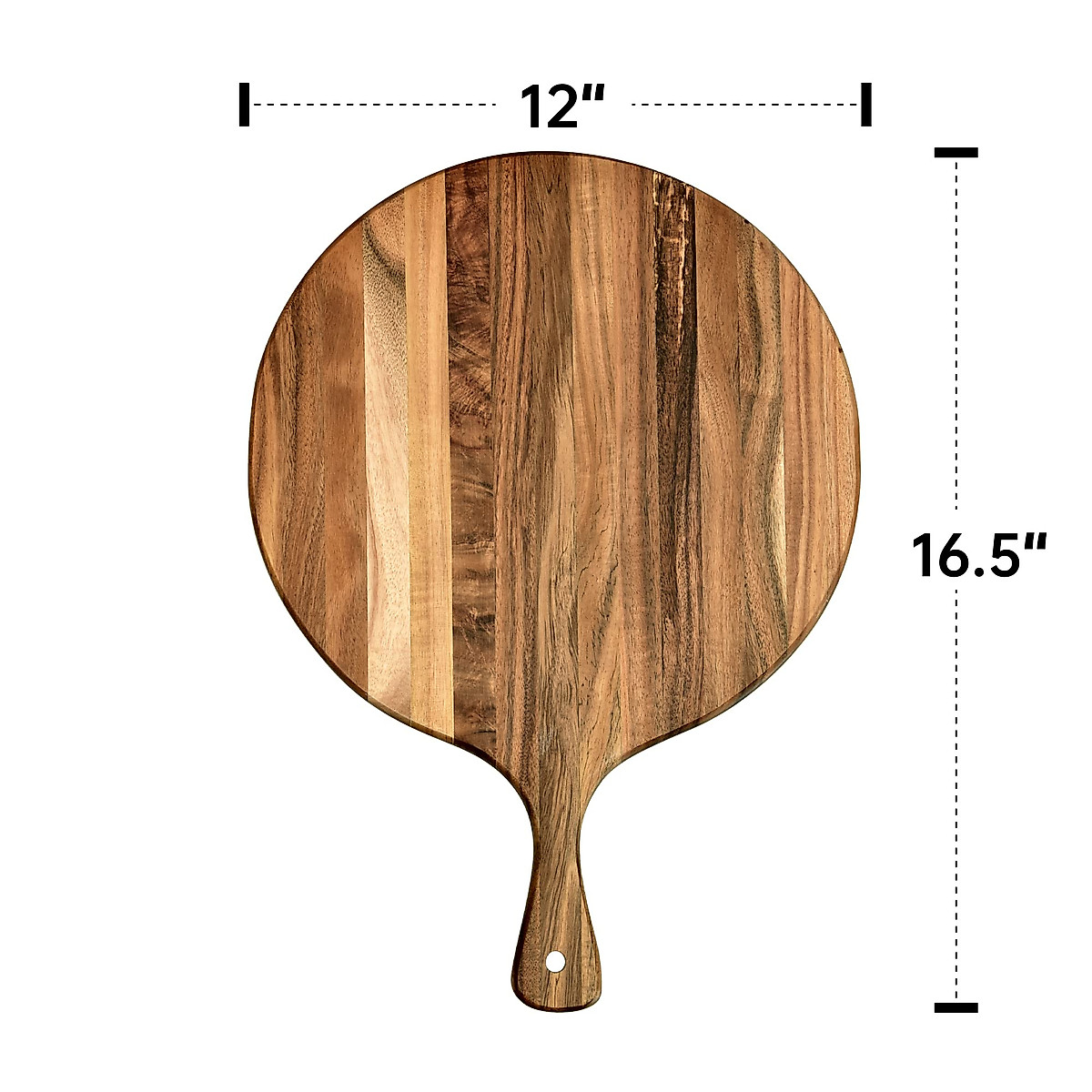 KITEISCAT Acacia Wood Round cutting board with handle 16” x 12”– Round Pizza Paddle & Cutting Serving Board for Home Baking, Cheese, Fruits, Vegetables, Bread, Charcuterie
