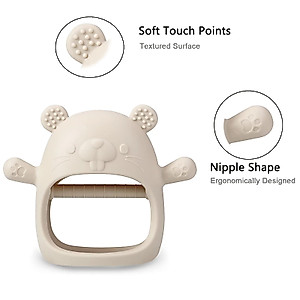 PandaEar 2 Pack Silicone Baby Teething Toys| Baby Hand Teether Mitten for Sucking Needs| Baby Chew Toys Hand Pacifier for Soothing Teething Pain Relief (White/Blue)