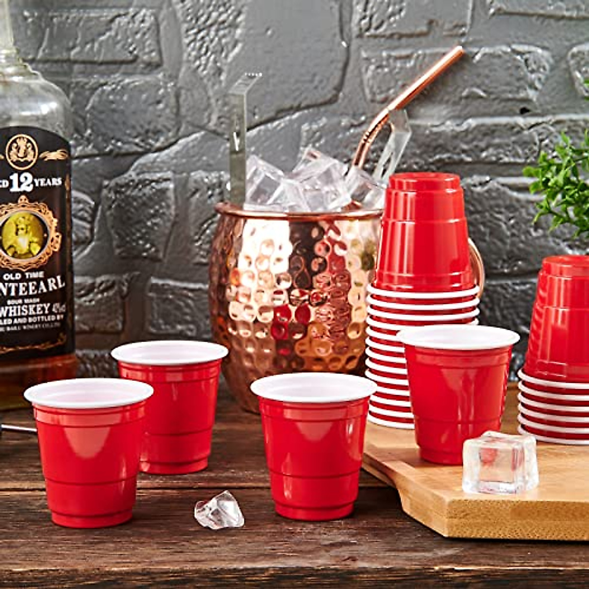 Lilymicky 1080 PACK 2 oz Plastic Shot Glasses, Red Disposable Plastic Cups, Mini Red Shot Cups, 2 oz Party Cups for Jello Shots and Tasting