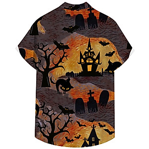 WHO IN SHOP Men's Halloween Shirts Cute Scary Horror Short Sleeve Button Up Shirt