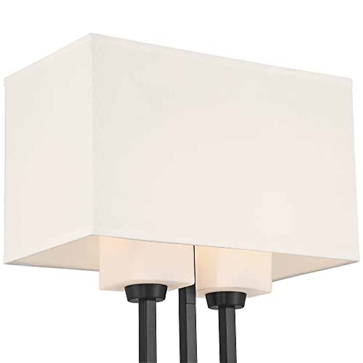 Franklin Iron Works Winslow Modern Industrial Floor Lamp 64" Tall Matte Black Metal 3-Light Rectangular Linen White Frosted Glass Shades for Living Room Reading Bedroom Office Family House Home