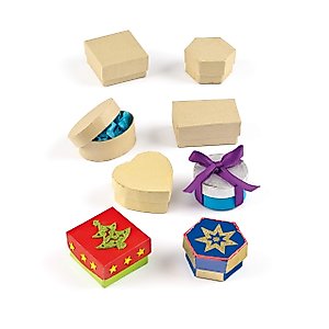 Baker Ross - E3513 Mini Craft Boxes Value Pack ⁠— Creative Art Supplies for Kids to Decorate for Birthday, Gift Wrap, and Party Treats or Loot (Pack of 6), assorted, Brown
