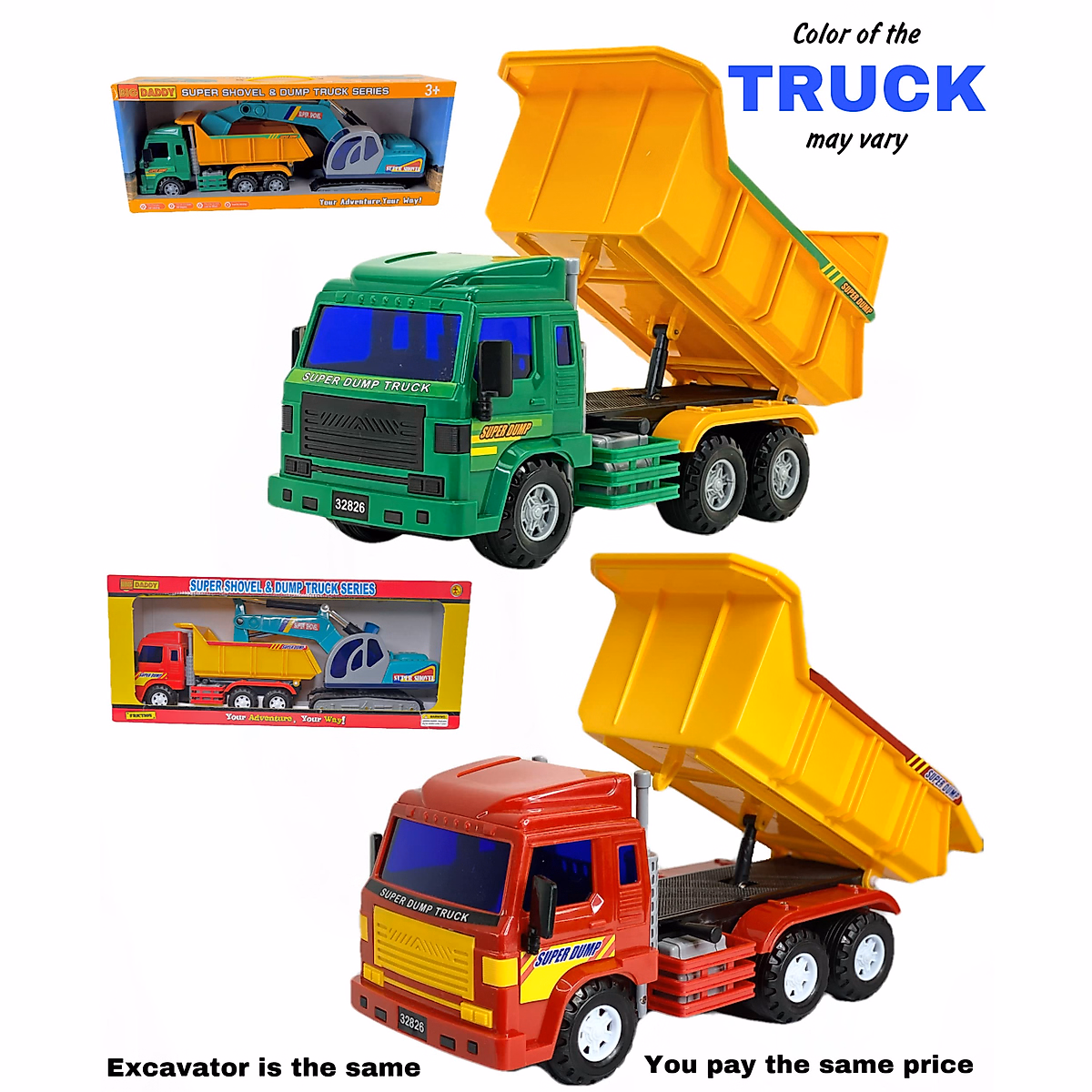 Big Daddy Trucks- Medium Sized Big rig Friction Powered Dump Truck with Large Space in The Back Colors May Vary