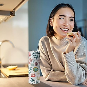 Tumbler with Lid and Straw Cartoon Water Plants and Fish thermos coffee travel mugcute cups 20 oz insulated tumbler for Daily Holiday Decor Gift coffee cup