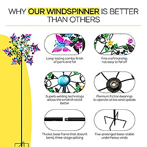 Ironic Wind Spinners with Willow Butterfly Including Colorful Metal Petals-Enhance Decoration of Yard and Gardens- Dual-Direction 60 Inches Height Spinner - Decor with Statues and Sculptures