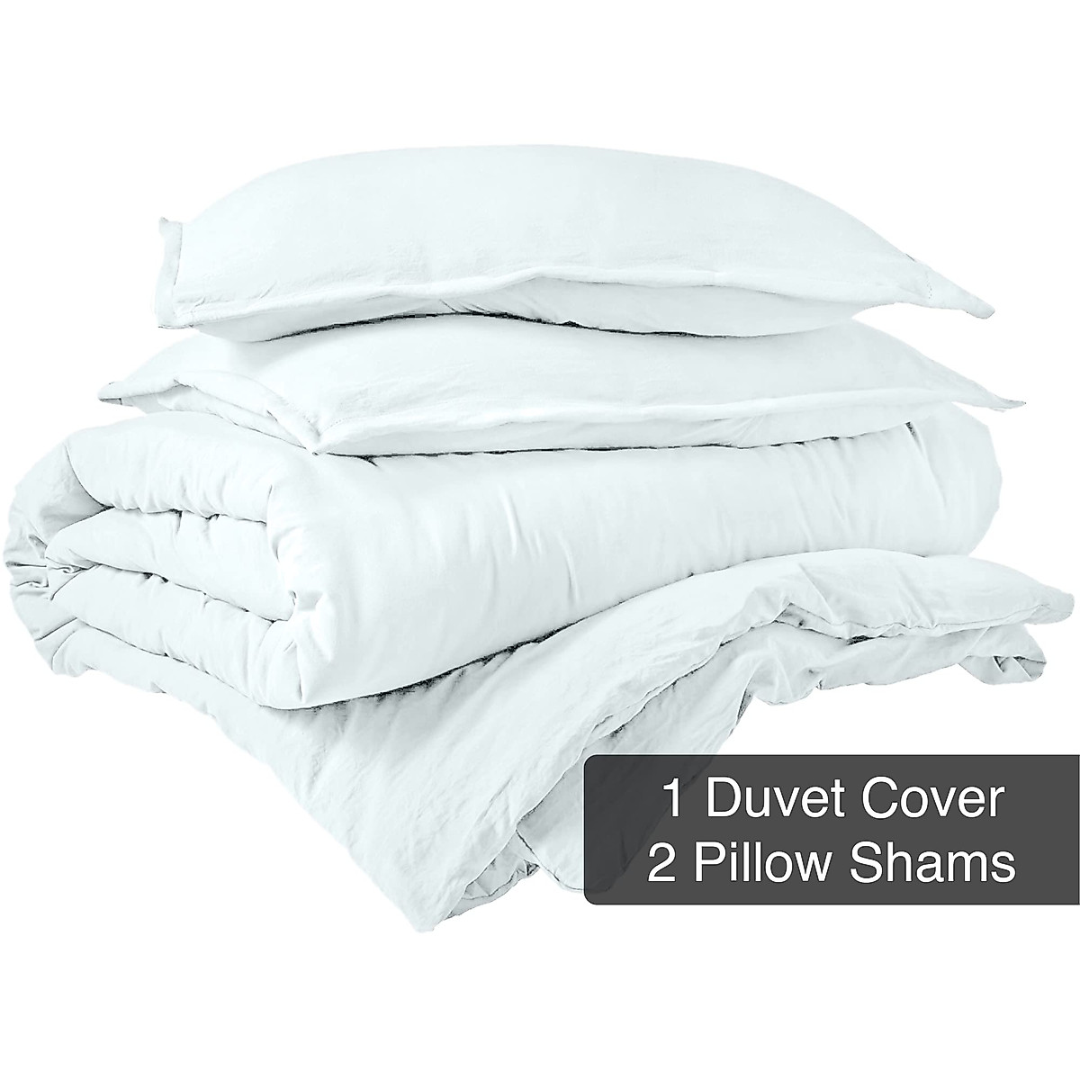 ROYALE White Duvet Cover Queen Size - Washed Duvet Cover Set, 3 Piece Double Brushed Duvet Covers with Button Closure & Corner Ties - 1 Duvet Cover 90x90 inches and 2 Pillow Shams - Comforter Cover