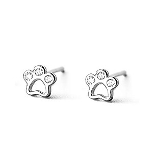 CZ Paw Earrings for Women Girls S925 Sterling Silver Cubic Zirconia Tiny Stud Tragus Post Pin Cute Paw Kitten Cat Puppy Dog Print Earrings Hypoallergenic Jewelry Gift for Pet Lover (silver)