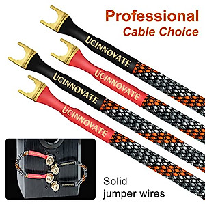 UCINNOVATE 4 x HiFi OFC Speaker Jumper Cable with Spade, 21cm Speaker Cable Bridge Bi-Wire Speaker Jumper Plates, 11AWG Cable Bridge to Speaker Cable Terminals with 8 Gold Plated Spade