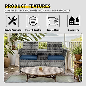 Patio Loveseat Set 2-seat Leisure Furniture with Coffee Table and Soft Cushion, Suitable forLawn Garden,Courtyard, Strong Weather Resistance Outdoor (Grey)