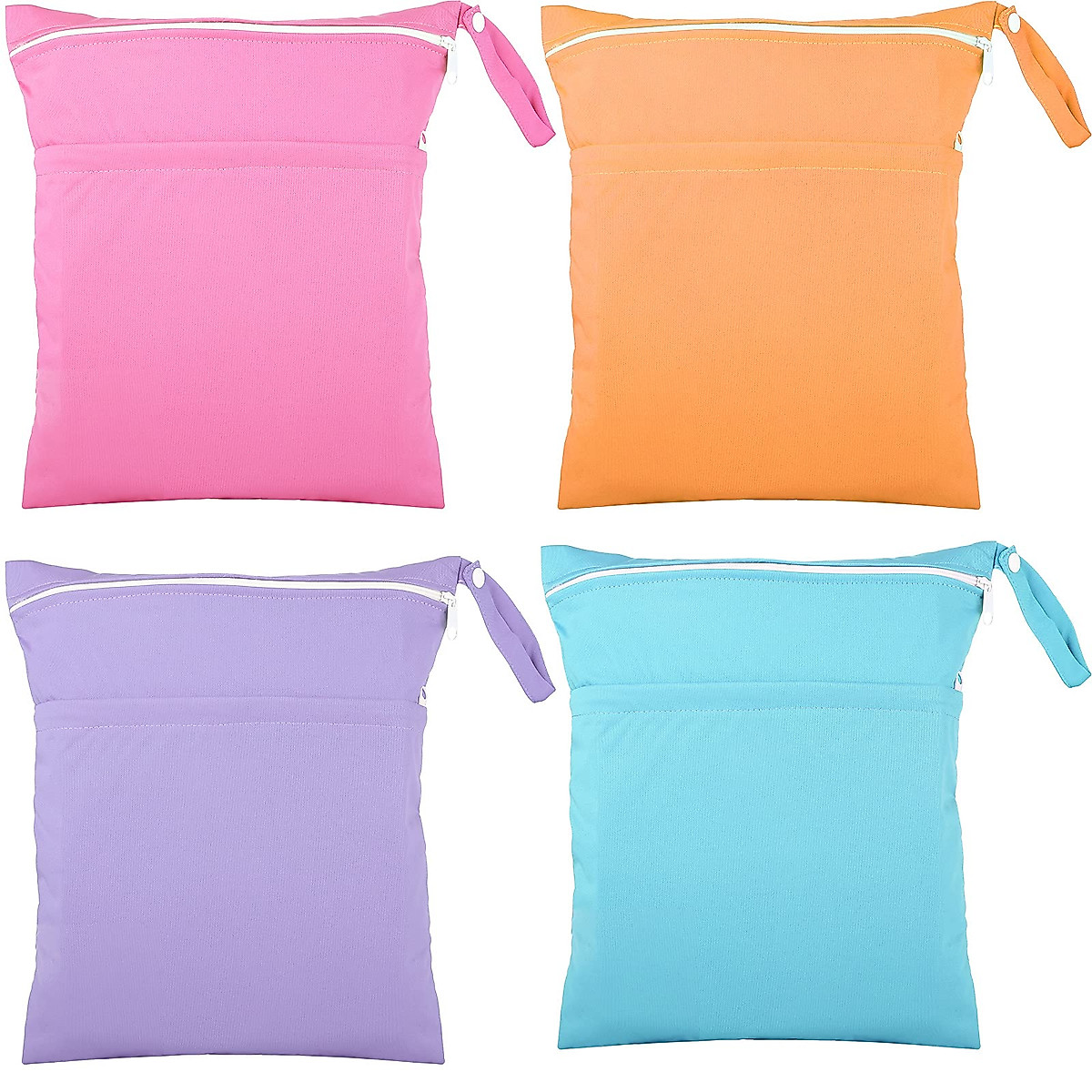 Shappy 4 Pcs Wet Dry Bag for Baby Cloth Diapers Waterproof Wet Bag Washable Travel Reusable with 2 Pocket for Travel Beach Pool(Blue, Purple, Pink, Orange)