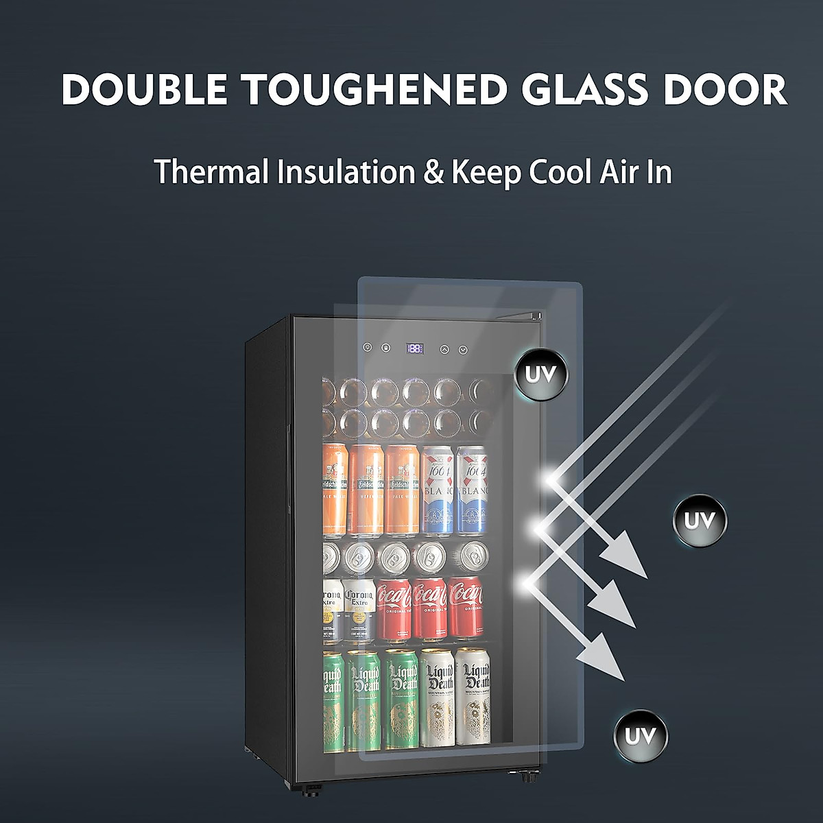 Saeoola Beverage Refrigerator and Cooler 3.4 Cu.ft Mini Fridge Glass Door,Digital Temperature Display for Soda,Beer or Wine for Home,Office or Bar with LED Light,Removable Shelves (Black)