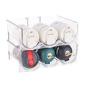 Cq acrylic Water Bottle Organizer for Cabinet,Kitchen Pantry Home Organization and Storage Shelf,2 Pack Plastic Stackable Tumbler Organizer Cabinet Organizer Wine Rack Fridge Organizer,Clear
