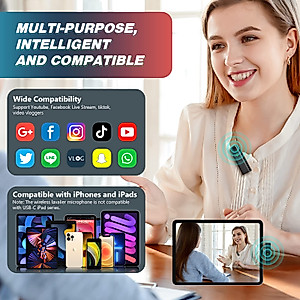 JSSEVN Wireless Lavalier Microphone, 2.4GHz Transmission Technology, 7 Hours of Continuous Use, Compatible with iPhone/iPad with Lightning Connectors