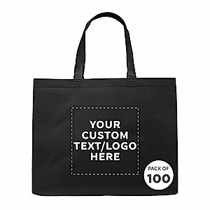 DISCOUNT PROMOS Jumbo Sized Tote Bags Set of 100, Bulk Pack - Grocery, Shopping, Travel, Carry on Bag, Totes for Women, Reusable, Black