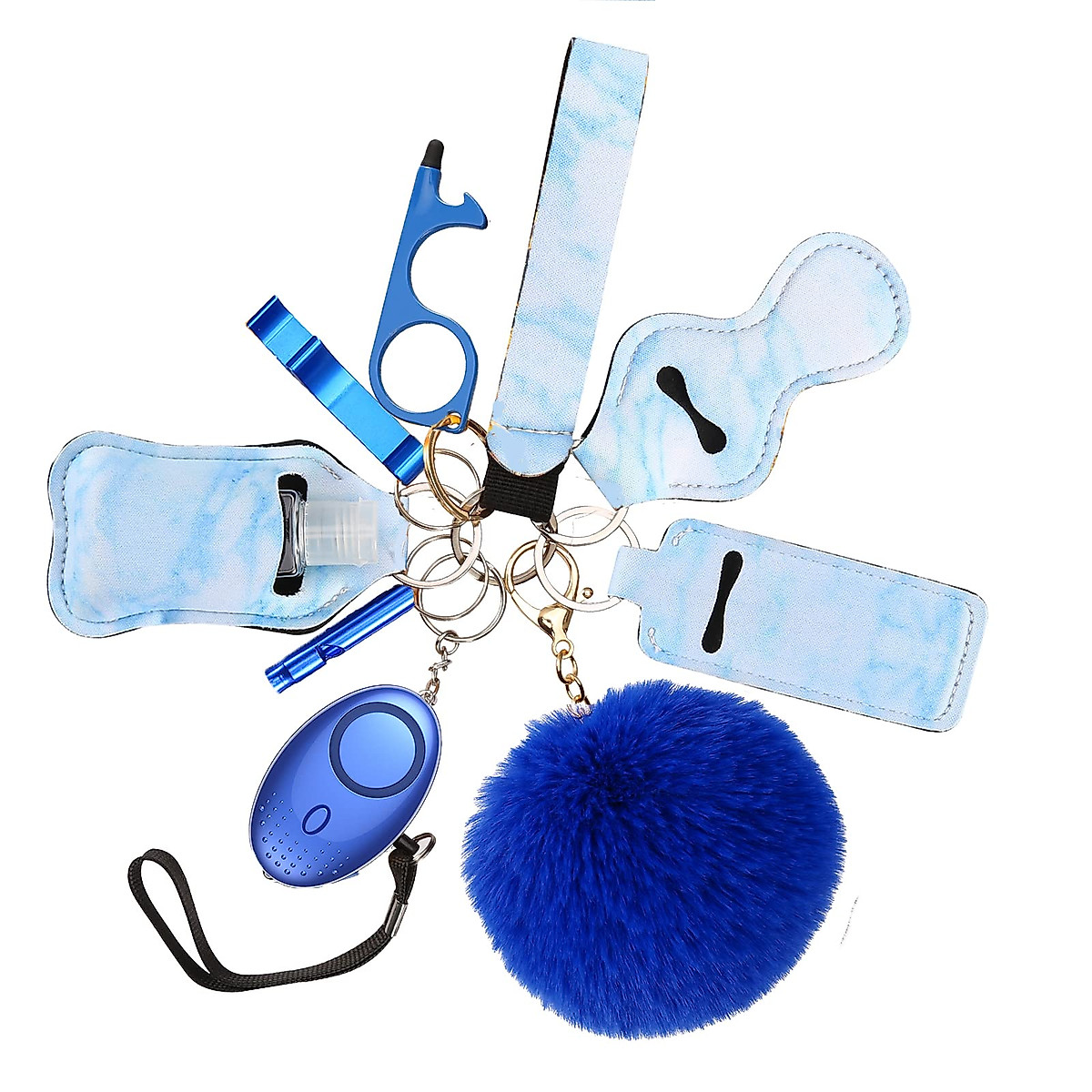 Criacr 10PCS Safety Keychain Set for Women with Personal Safety Alarm, Kids Protection Keychain with Pom Pom and Whistle