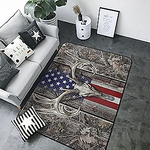 Gelingmei American Flag Wood Deer Skull Oak Camo Carpets Living Room Pad Rugs Bedroom Solid Home Modern Doormats Decorator Floor Area Rug Yoga Mat Throw Non-Slip Floor for Children Play