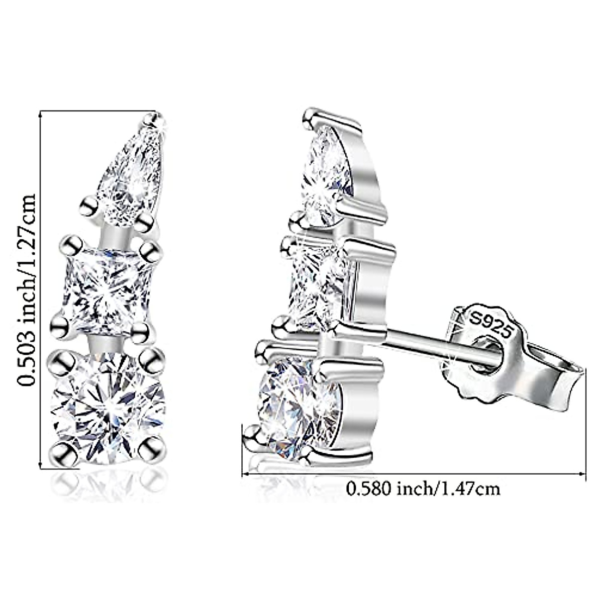 Ear Climbers Earrings for Women Sterling Silver Ear Climber Earrings with Post Hypoallergenic Cubic Zirconia Mini Ear Crawler Earrings Studs Dainty Minimalist Earrings Gifts for Birthday Wedding