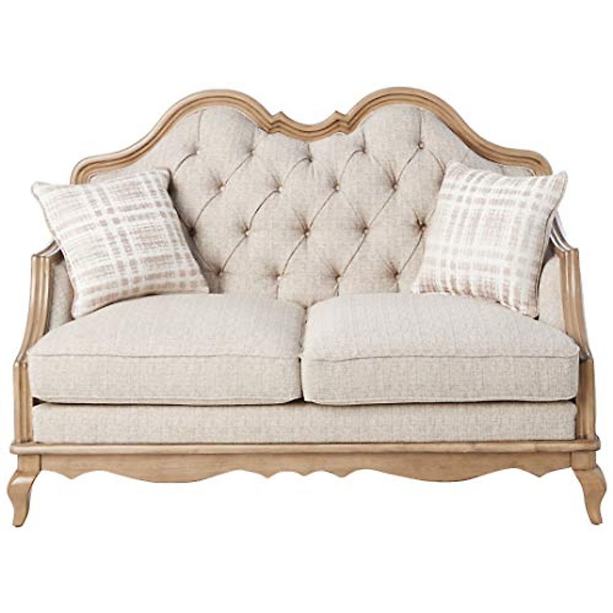 ACME Chelmsford Loveseat w/2 Pillows - 56051 - Beige Fabric & Antique Taupe