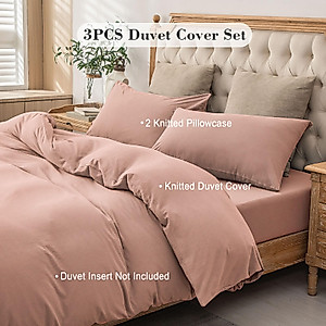 PURE ERA Jersey Knit Duvet Cover Set 100% T-Shirt Cotton Super Soft Comfy 3pc Bedding Set with Zipper Closure (New Petal Pink, King)