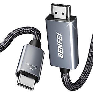 BENFEI 4K@60Hz USB C to HDMI 6 Feet Cable [Aluminum Shell, Nylon Braided], Thunderbolt 3/4 Compatible with iPhone 15 Pro/Max, MacBook Pro/Air 2023, iPad Pro, Surface Book 2, Galaxy S23 and More