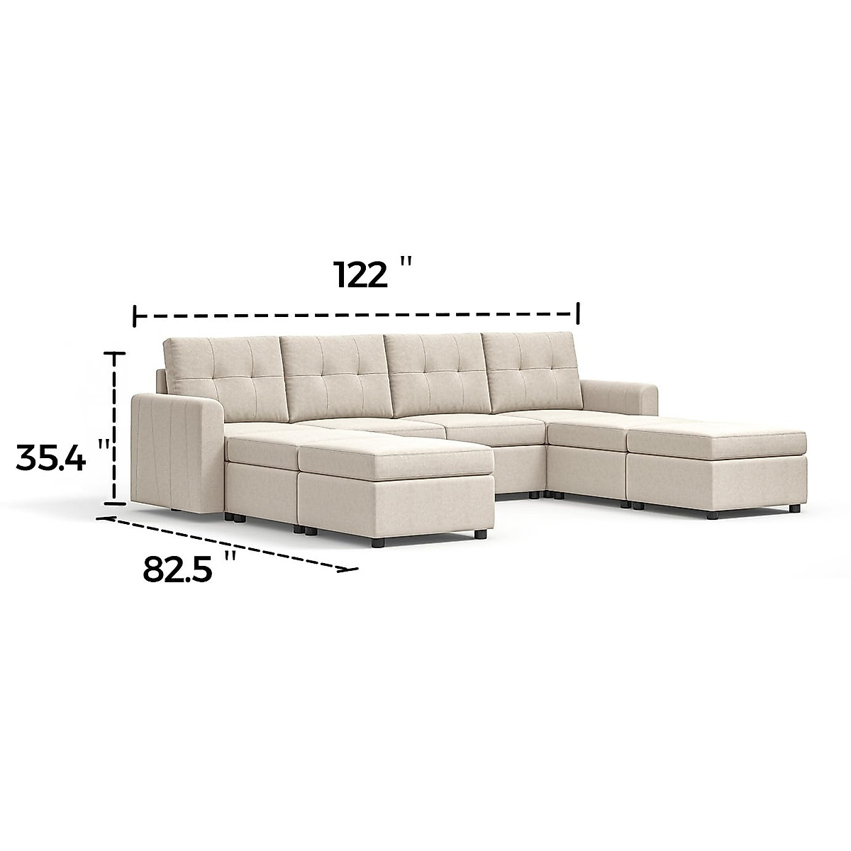 LINSY HOME Oversized Modular Sofa, Rubik III 4 Seat Modular Sectional Couch with 4 Ottomans, U Shaped Sleeper Sofa with Storage, All Covers Changeable Washable, Dark Grey