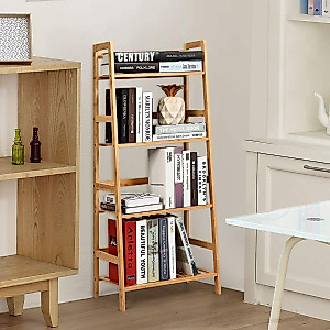 Giantex 4-Tier Ladder Shelf Plant Stand, Bamboo Flower Pots Holder Display Rack, Multifunctional Ladder-Shaped Bookshelf Storage Shelves for Home Office Living Room Bathroom Bedroom Kitchen (Natural)