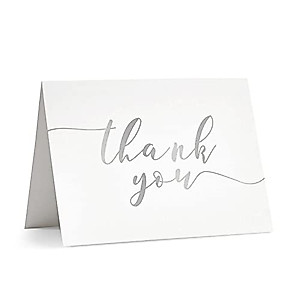 Sustainable Greetings 120 Pack Blank Thank You Cards with Envelopes, Silver Foil for Wedding, Bridal, Baby Shower, Graduation, Business (3.6 x 5 In)