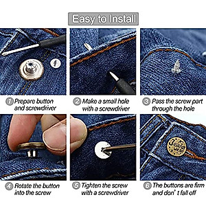 32 Sets Jeans Buttons Replacement, 17 mm and 20mm No-Sew Removable Metal Buttons Replacement Repair Combo Thread Rivets and Screwdrivers in Storage Box, Women and Men's Jeans Clothing Supplies