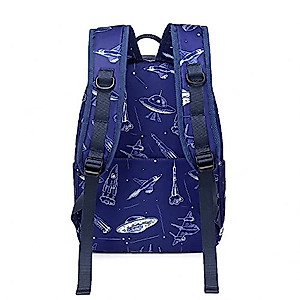 NOHCLIE Print Kids Backpacks,cute Lightweight Water Resistant Primary School Bag for Boys and Girls (Spaceship-Navy Blue)