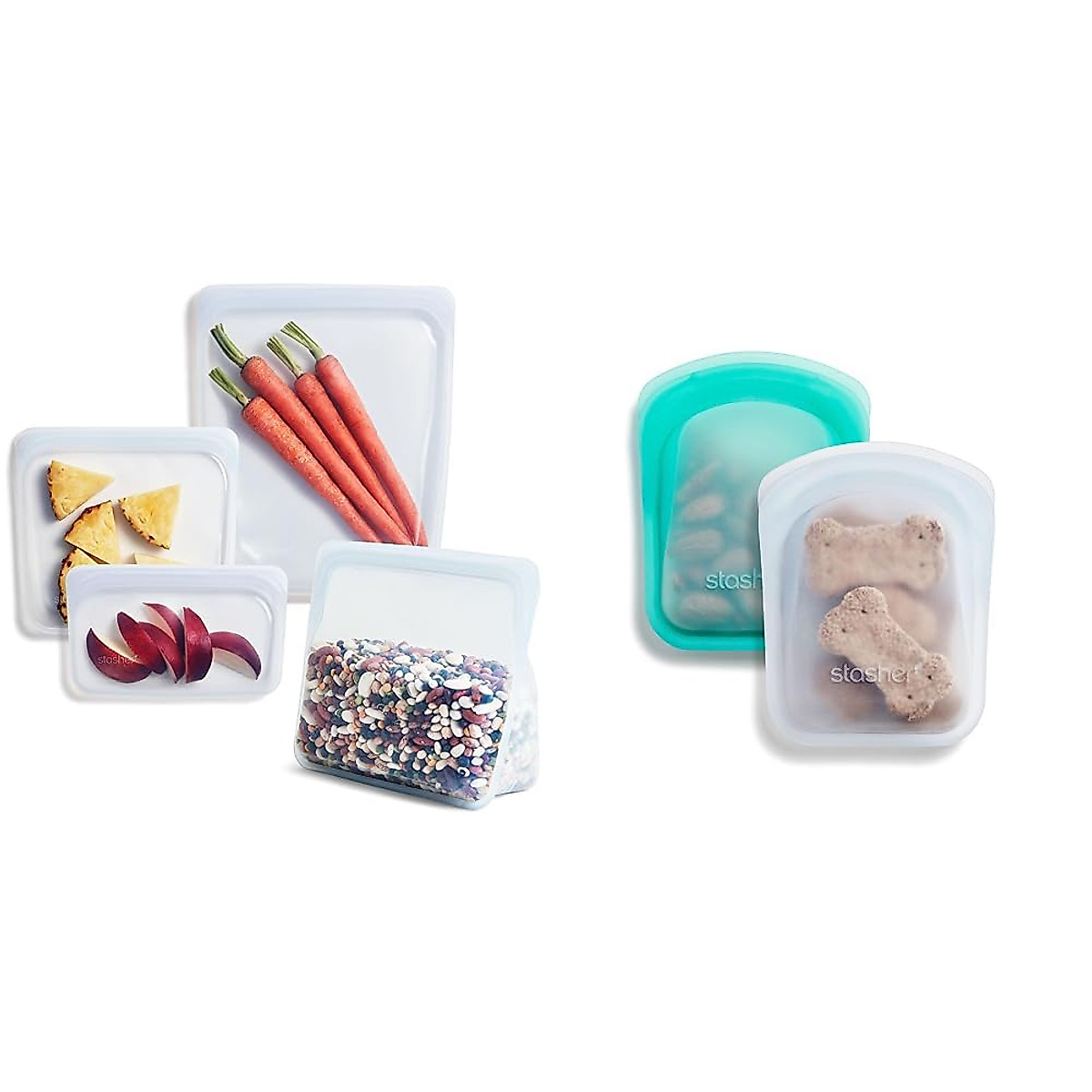 Stasher Reusable Silicone Storage Bag, Food Storage Container, Microwave and Dishwasher Safe, Leak-free & Reusable Silicone Storage Bag, Food Storage Container, Microwave