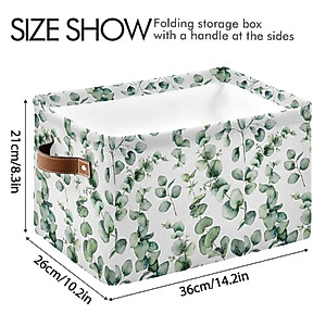 Eucalyptus Leaves Storage Basket Bins Decorative Toy Laundry Basket Organization with Handles for Living Room Clothes Nursery Closet Shelf Playroom,1 pcs