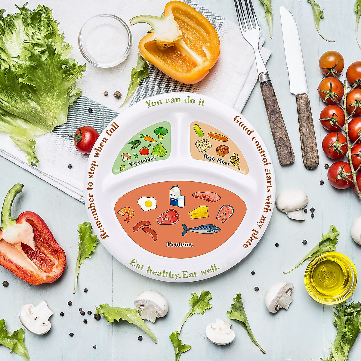 Portion Control Plate Healthy Diet Plate Portion Plates for Weight Loss Adults Divided Bariatric Plate Nutrition Plate for Balanced Eating Home Kitchen Food Serving, 8.3 Inch in Diameter