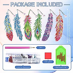 WHATWEARS Feather Diamond Painting Bookmarks 6 Pieces 5D Diamond Drawing Bookmarks Acrylic Art Bookmarks with Tassel Bookmarks for Adults Kids Students Crafts DIY Making Graduation Birthday