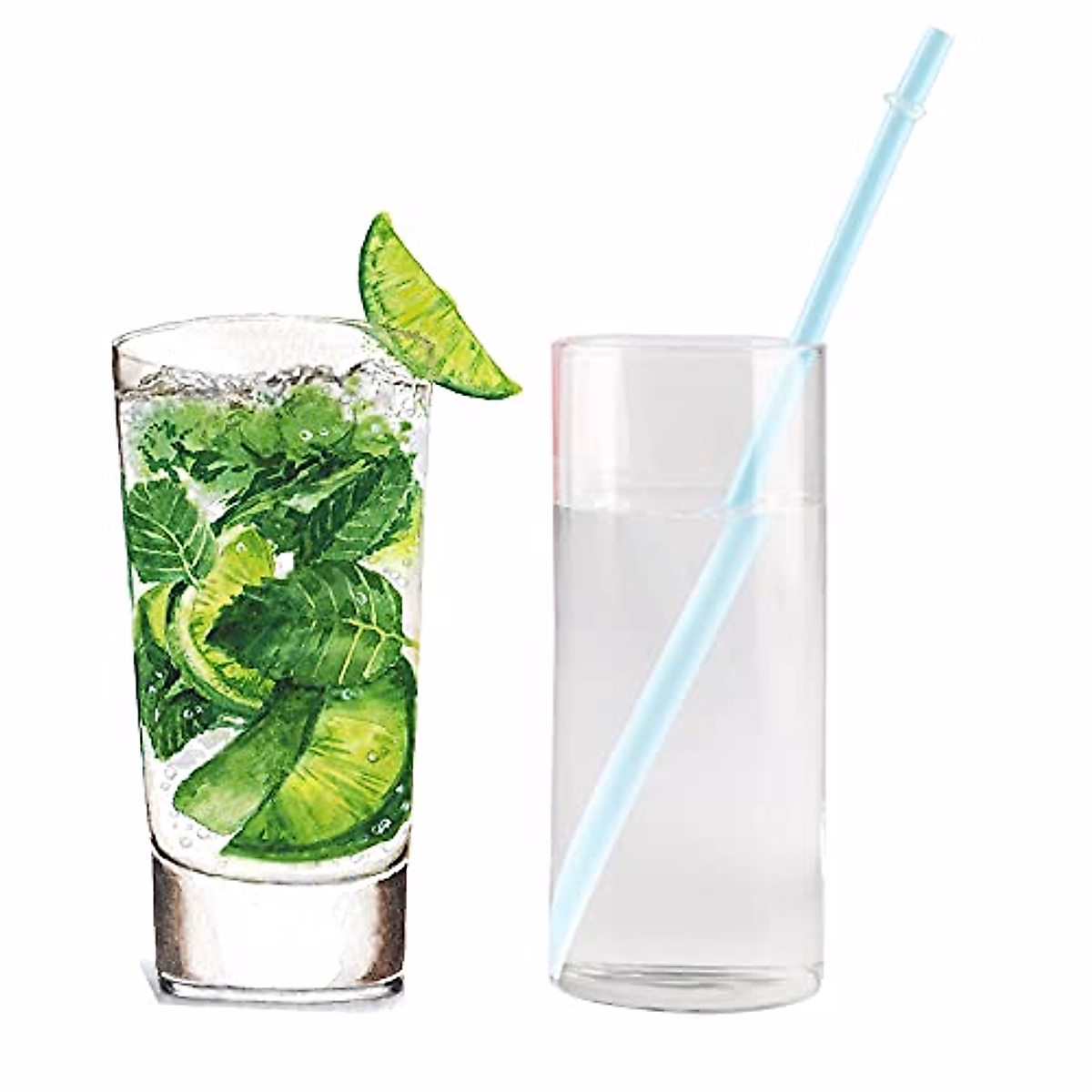 24Pcs Reusable Drinking Straw by WerkaSi, 10.6-inch 12Pcs Long Clear Plastic Straws and 9-inch 12Pcs Boba Colored Straws with 2Pcs Straw Brushs